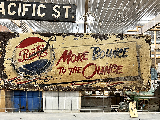 "More bounce to the ounce" and more nostalgia per square foot! This vintage Pepsi sign is serving up fizzy memories by the gallon.