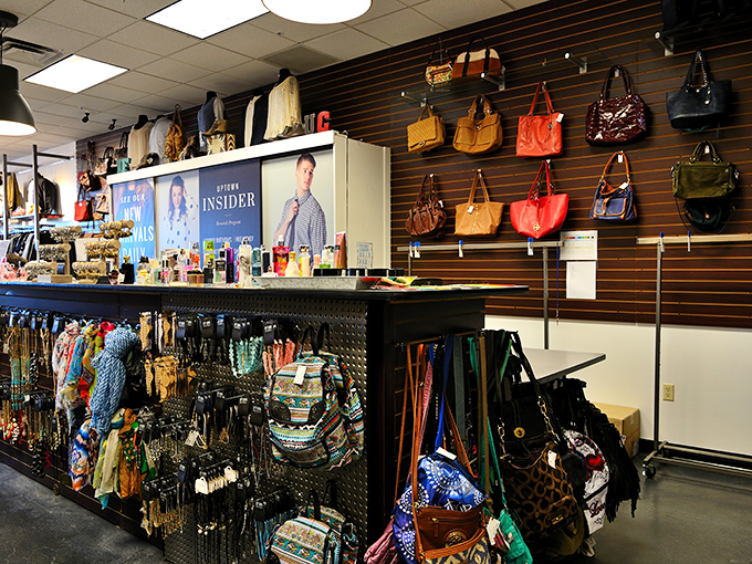 Bag lady's paradise! From totes to clutches, this wall of handbags is like a fashionable game of "I spy."