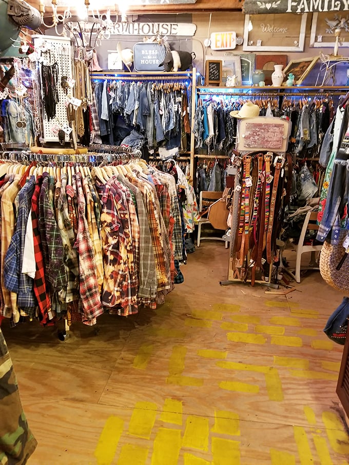 Flannel heaven or plaid paradise? This clothing corner is like a lumberjack's dream wardrobe come to life.
