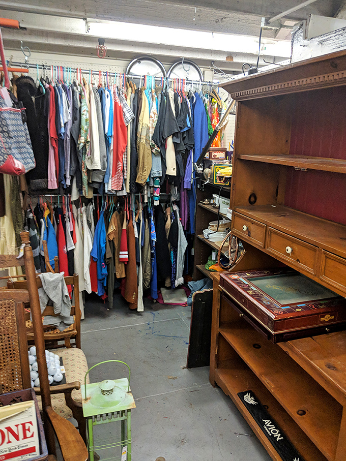 Fashion time machine activated! From flapper dresses to disco suits, this rack is a wearable history lesson waiting to happen.