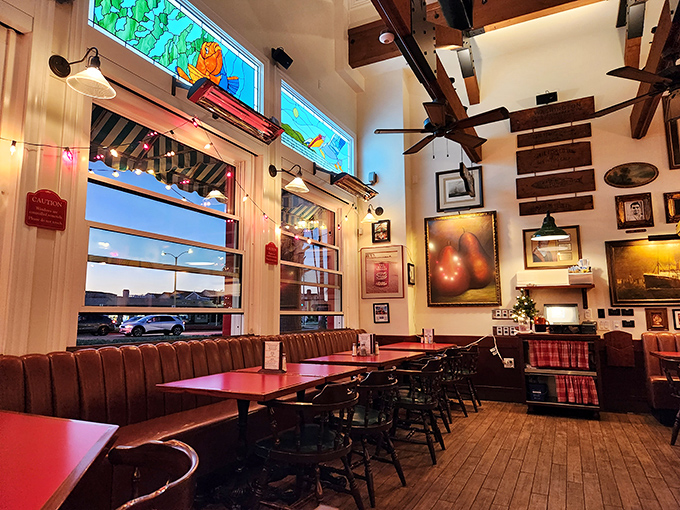 Nautical nostalgia meets modern comfort. This dining area is like stepping into a cozy captain's quarters, minus the seasickness.