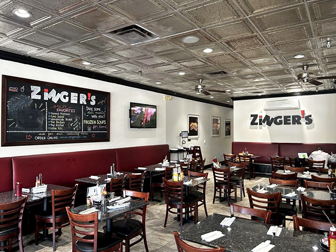 Dine in deli style! Zinger's dining area is where comfort meets nostalgia, with a side of "I can't believe I ate the whole thing."