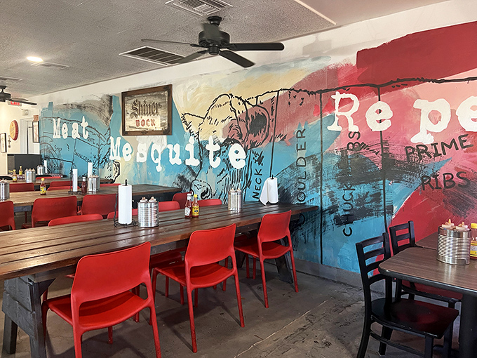 Where "Meat + Mesquite" isn't just a slogan, it's a way of life. This mural perfectly captures the essence of Eric's barbecue philosophy.