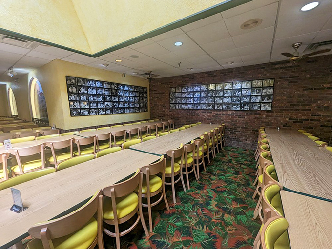 Welcome to the pizza party! This dining area is like a cozy living room, if your living room served amazing pizza and had cool walls.