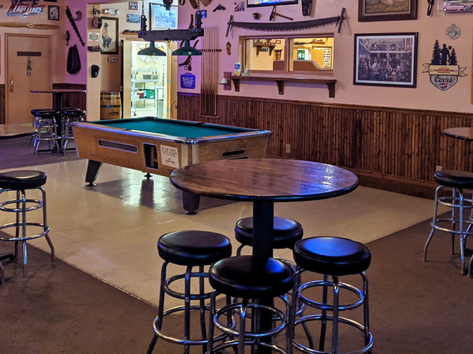 Pool table, check. Rustic charm, check. All that's missing is Wyatt Earp chalking up his cue stick.