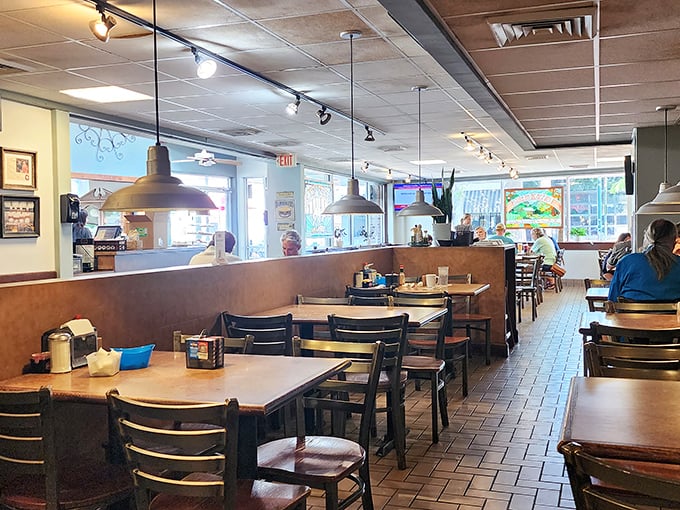 Where strangers become friends over shared love of crispy bacon. Dwyer's dining area: part eatery, part community center.