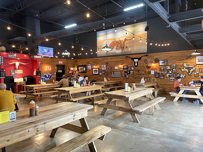 Pull up a bench and make some friends! This dining area is where strangers become family over a shared love of great BBQ.