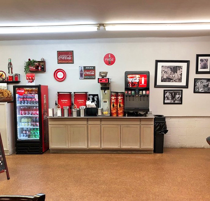 Coca-Cola corner: Where fizzy dreams come true. It's not just a drink station, it's a shrine to the Real Thing!