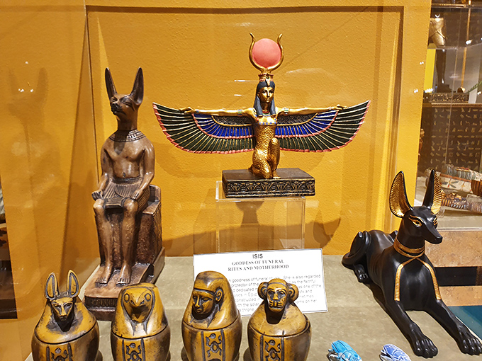 Ancient Egypt's frequent flyer to the afterlife. Isis spreads her wings, ready to guide souls to their eternal reward.