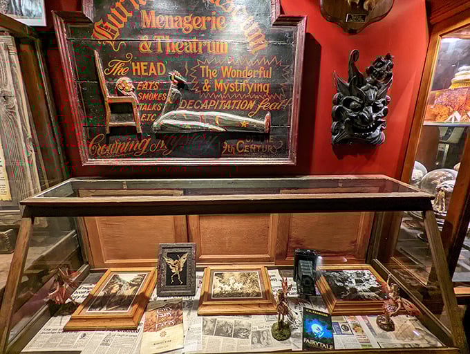 Step right up to the greatest show unearthed! This vintage sideshow display promises wonders and mystifying feats.