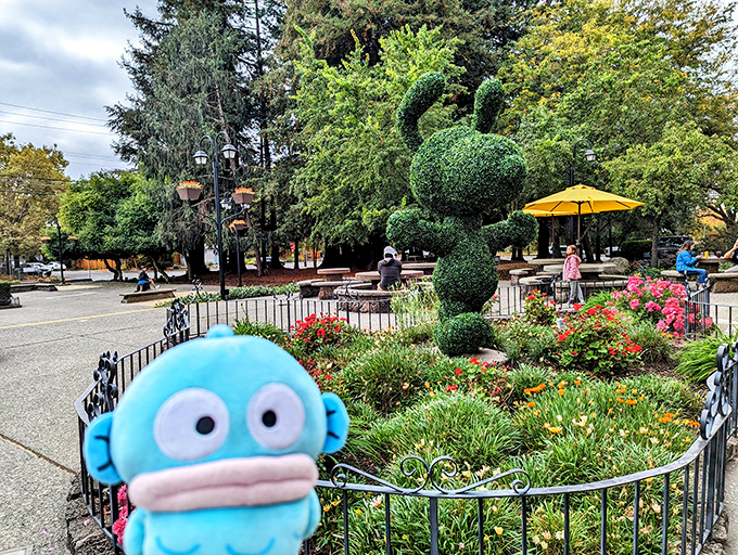 Peanuts come to life in this whimsical garden. Is that topiary Snoopy doing his happy dance, or has the California sun gone to my head?