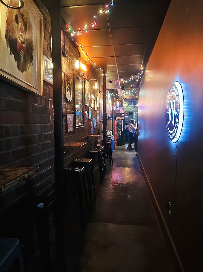 Follow the twinkling lights down this hallway of happiness. It's like the yellow brick road, but it leads to burgers instead of wizards.