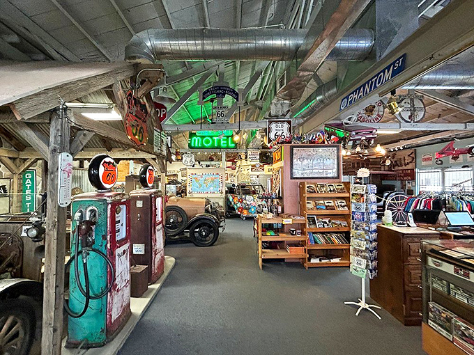 A pit stop for the soul! This eclectic mix of Route 66 memorabilia is like a roadside attraction for your eyes.
