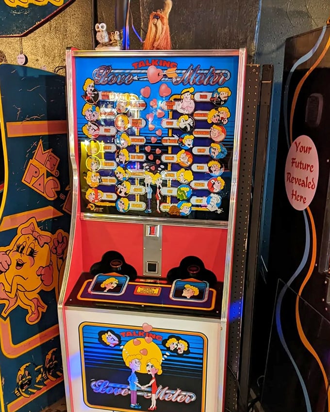 The "Love-O-Meter" machine: because nothing says romance like arcade games from the '70s. Cupid's gone retro, folks!