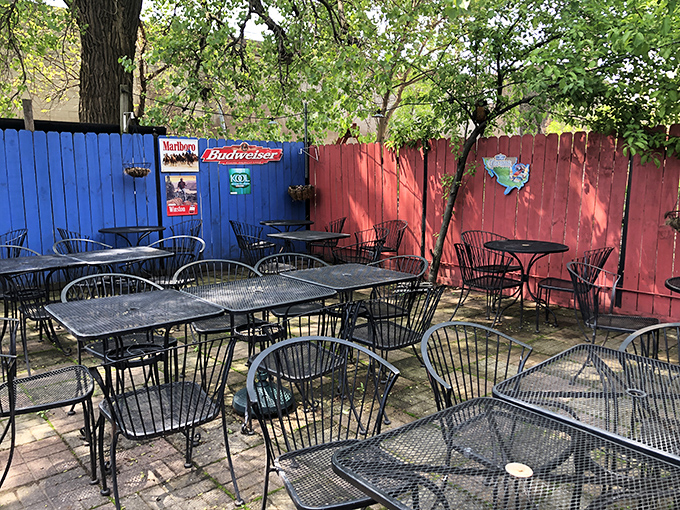 Alfresco dining with a side of nostalgia. This outdoor area is perfect for enjoying your meal and pretending you're in a Norman Rockwell painting.