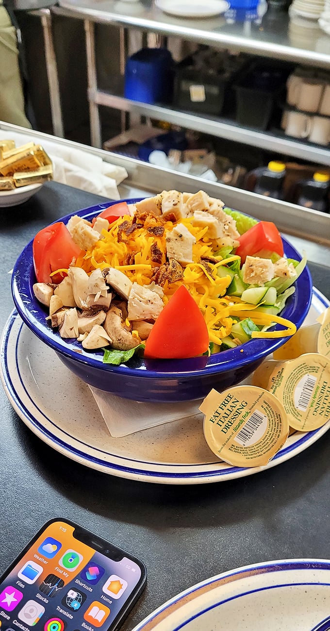 A salad that's more exciting than most people's vacations! This colorful bowl is like a garden party where all the cool veggies got invited.