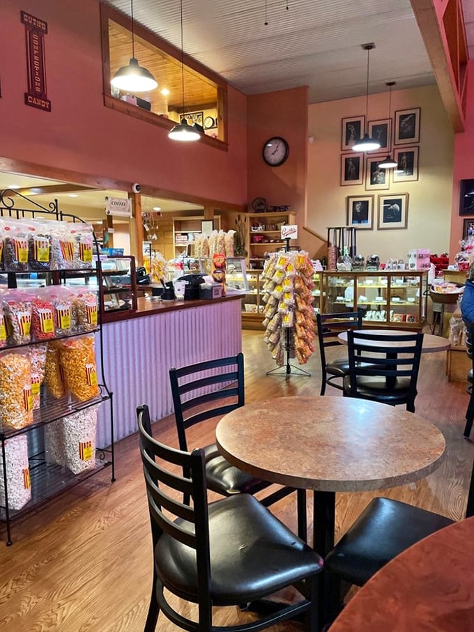 Pull up a chair and stay awhile. This cozy seating area is the perfect spot to plot your next sugar-coated move.