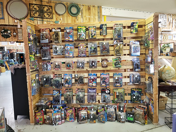 Action figures unite! This toy corner is where childhood dreams come out to play. Batman and Barbie living in perfect harmony.