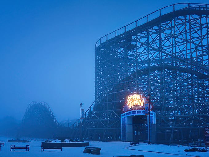Even in winter, the Zippin Pippin stands ready. It's the coolest ride in town &ndash; literally and figuratively!