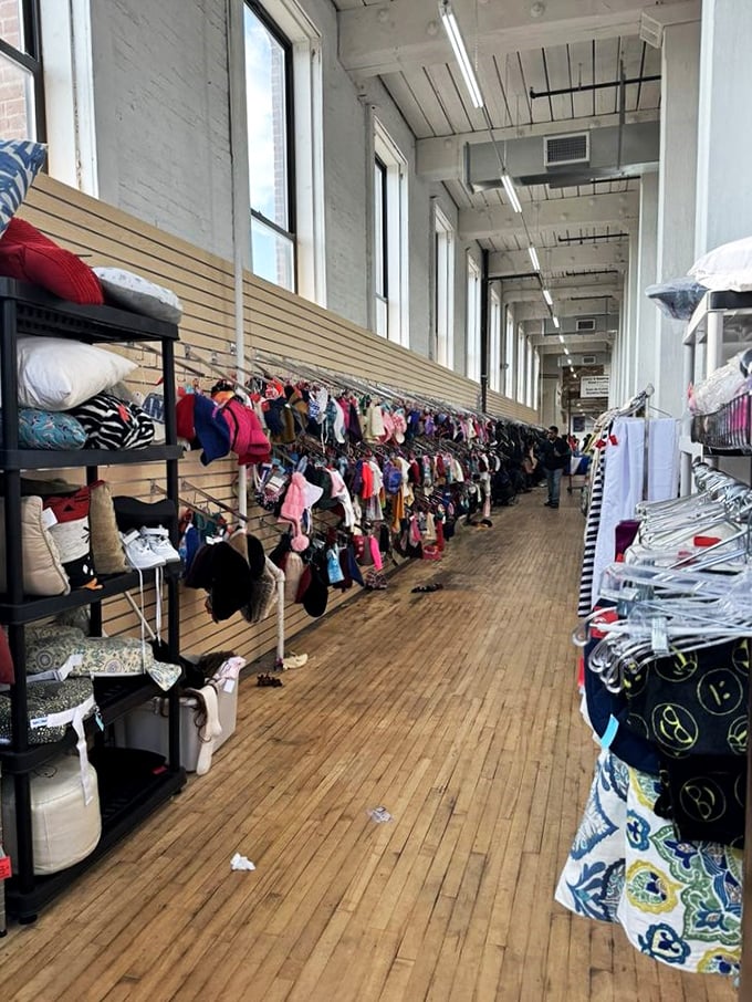 Follow the yellow brick road&hellip; of bargains! This aisle stretches on like a thrifter's yellow brick road, promising wonders at every turn.