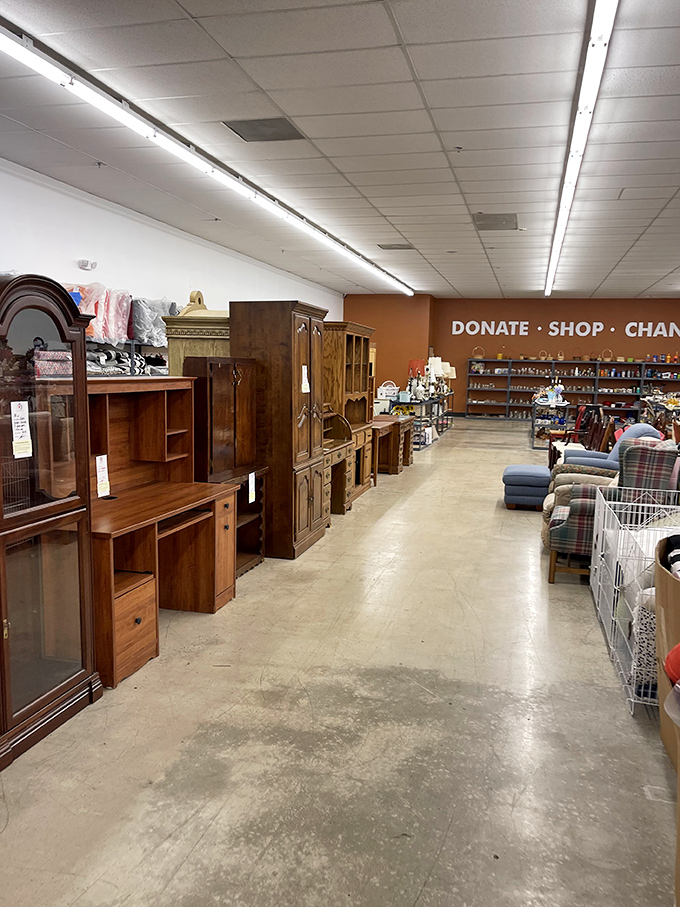 An aisle of potential. From grandma's china to that quirky lamp you didn't know you needed, it's all here waiting for its second act.