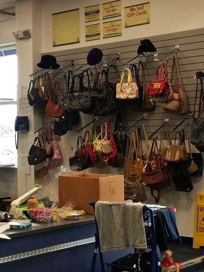 Handbag heaven or accessory overload? Either way, this wall of purses is a fashionista's dream come true.