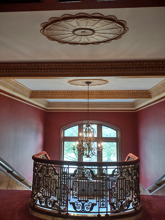 Look up and marvel! This ceiling's intricate design is like a kaleidoscope for grown-ups.