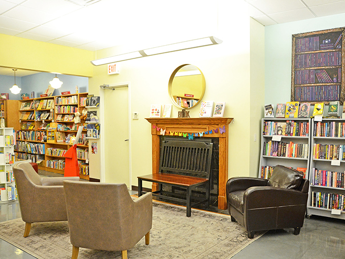 "Cozy up in City Lit's reading nook! These chairs are like time machines, transporting you to far-off worlds. No flux capacitor needed."