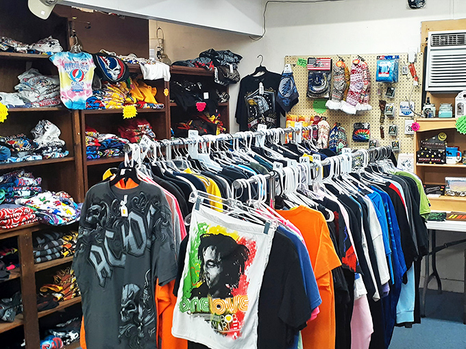 From tie-dye to Bob Marley, this rack is a wearable time capsule of counterculture cool.