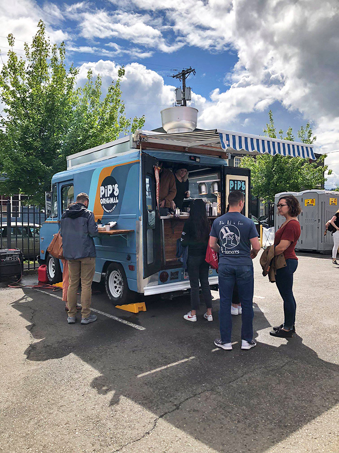 Food truck fabulous! Pip's Original Doughnuts & Chai is serving up sweet treats and warm sips. The perfect fuel for flea market adventures!