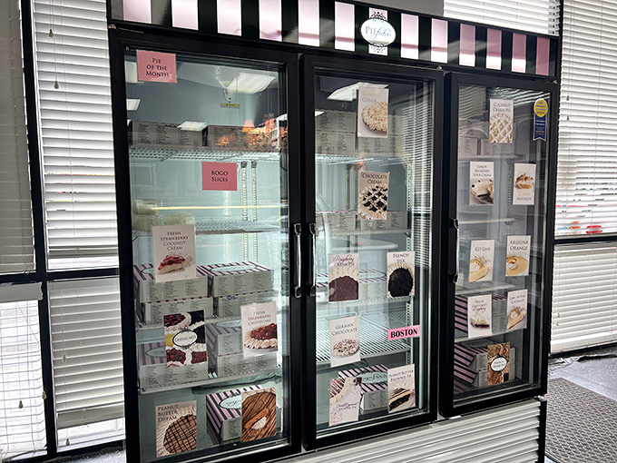 The fridge of dreams, where pies go to chill before their big debut. It's like a retirement home for desserts, but with a much sweeter ending.