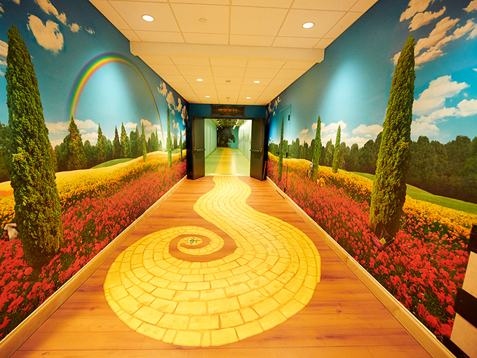 Follow the yellow brick road... to your next coding session. Epic's hallways are a whimsical journey through imagination.