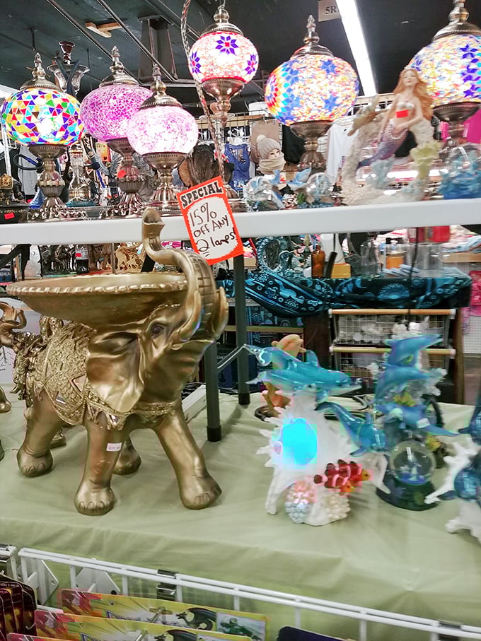 Welcome to the Island of Misfit Decor! This eclectic mix of home accents is where style meets whimsy. That golden elephant might just be your new conversation starter!