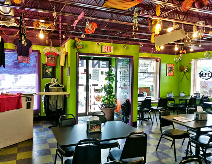 It's like Willy Wonka designed a diner! This colorful space is a feast for the eyes and the taste buds.