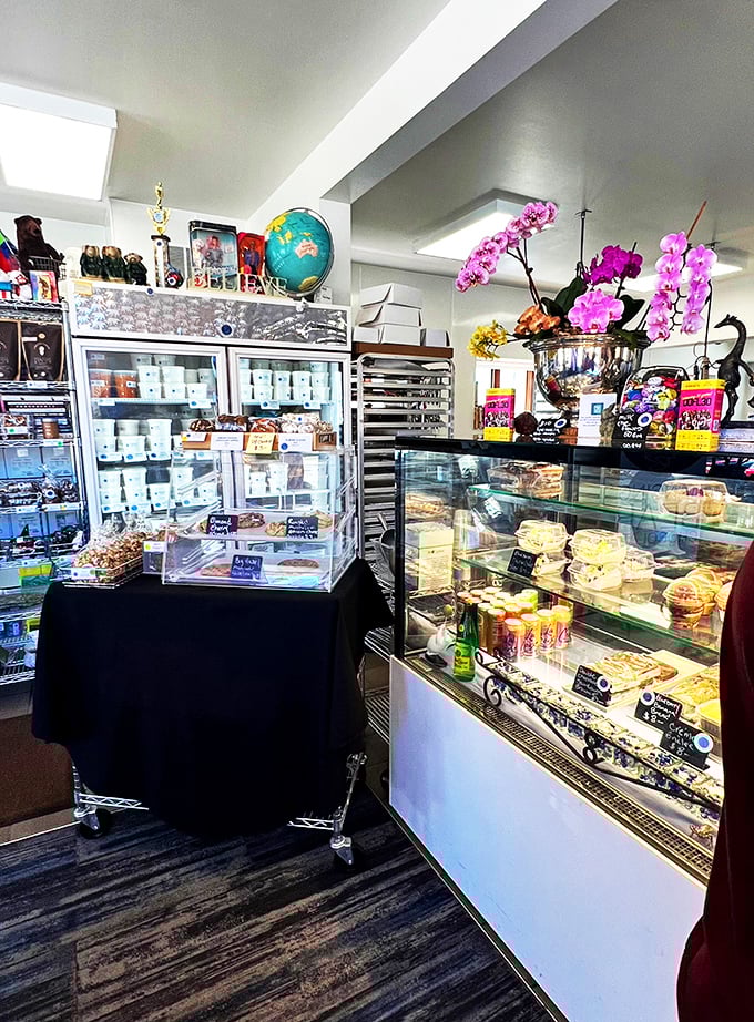 Where chocolate dreams come true! From truffles to cakes, this shop is a sweet tooth's paradise. Is that a chocolate-dipped universe I spy?