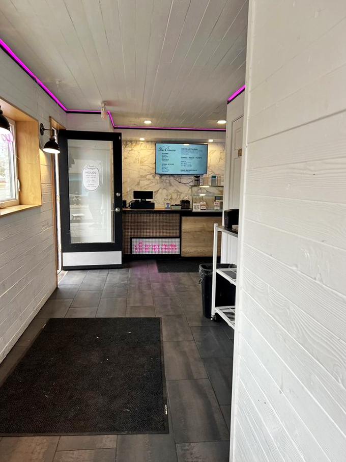 Step into flavor town! The neon accents and marble walls create an atmosphere cooler than the other side of the pillow.