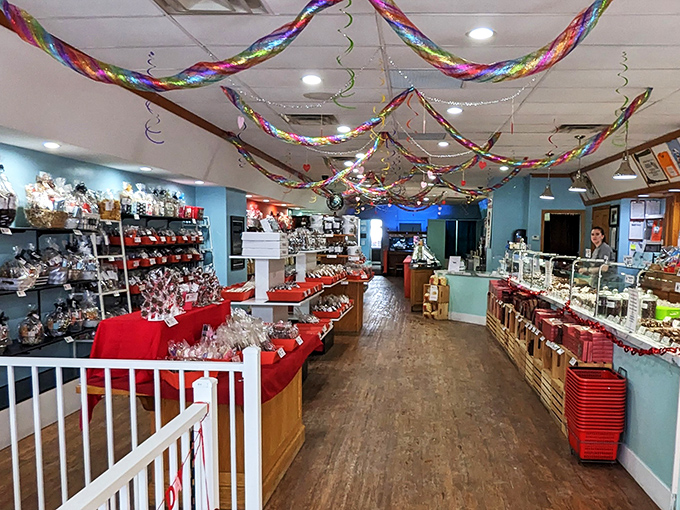 A candy shop or Santa's workshop? With twinkling lights and colorful treats, it's hard to tell the difference!