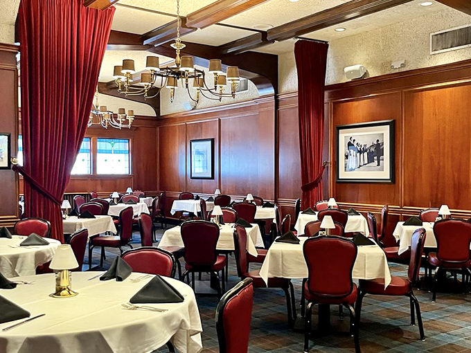 Wood paneling and chandeliers create an ambiance that screams "special occasion." Even if that occasion is just making it to Wednesday without incident.