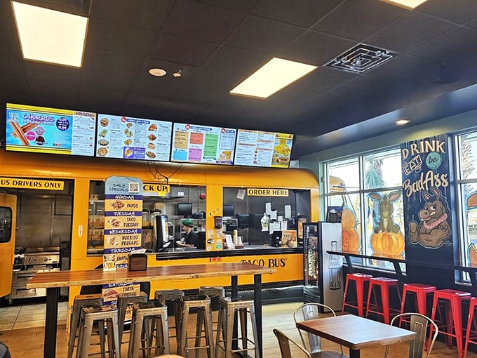 Order up! The Taco Bus kitchen is like a well-oiled machine, churning out Mexican delights faster than you can say "m&aacute;s por favor!"