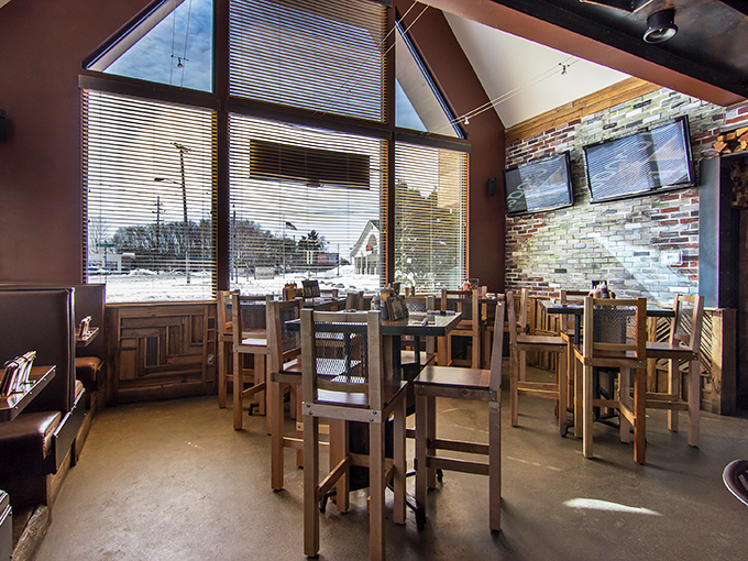 High ceilings, warm wood, and the promise of BBQ. This dining room feels like the ultimate treehouse for meat lovers. Can we move in?