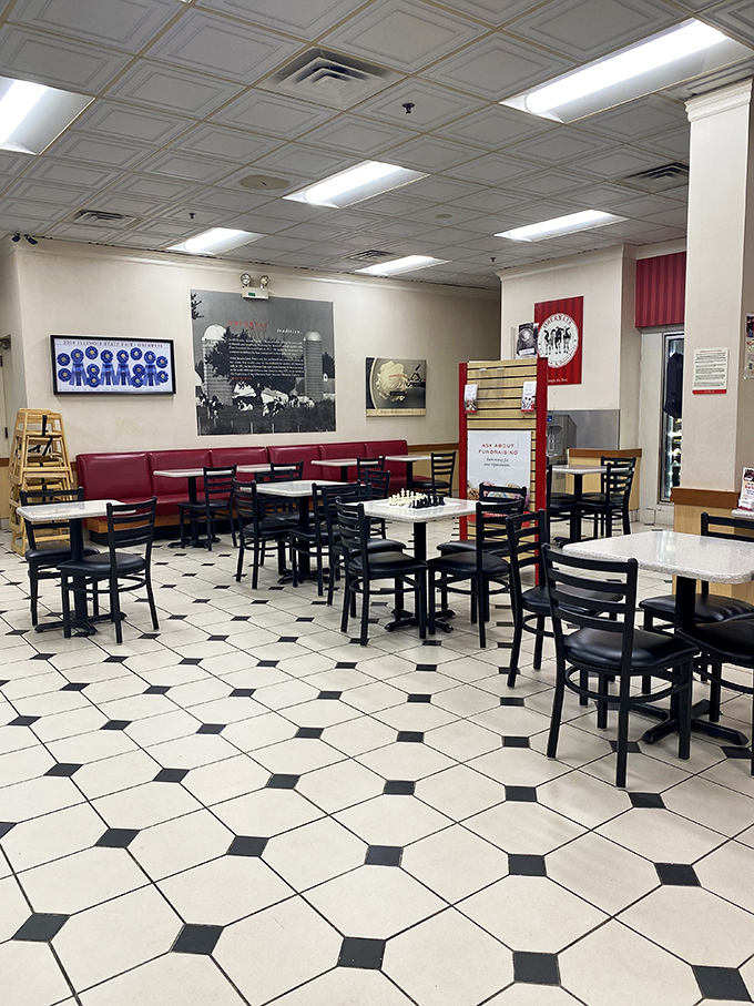 Where nostalgia meets modern cravings. This interior is like a hug from your favorite grandma, if she were really into fabulous ice cream.