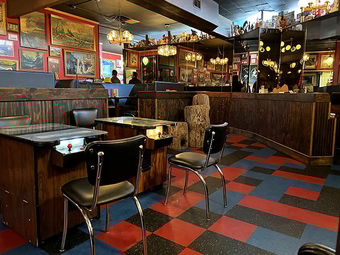 Where retro meets revelry. This interior is like your cool uncle's basement, if your cool uncle was a master chef with great taste in decor.