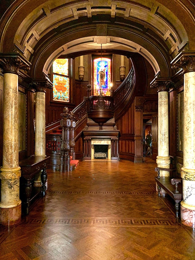 "Talk about a grand entrance!" The Palace's interior staircase and stained glass windows set the stage for a truly magnificent experience.