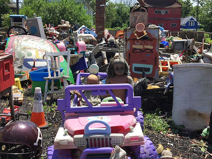 In this artistic playground, even discarded toys find new purpose. It's a second chance at bringing joy, one colorful piece at a time.