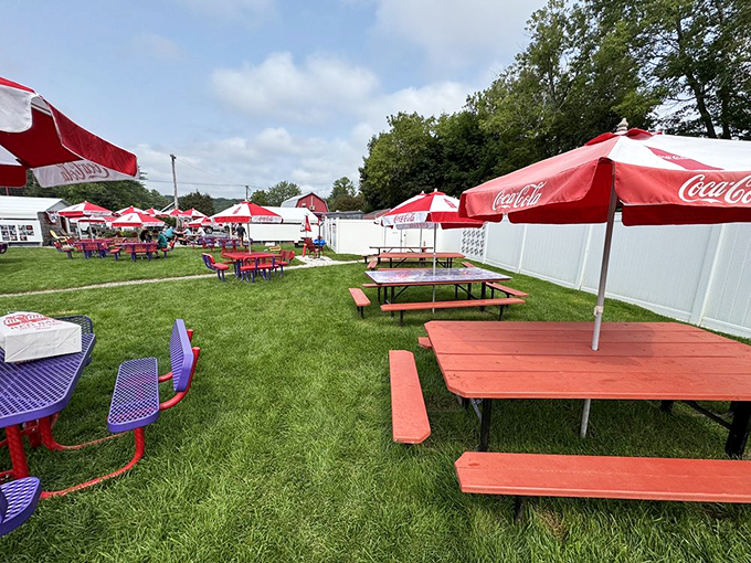 Dine al fresco under Coca-Cola umbrellas. It's like a picnic, but with better food and less ants.