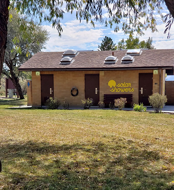 "Solar showers" - where Mother Nature provides the hot water and you provide the soap opera drama.