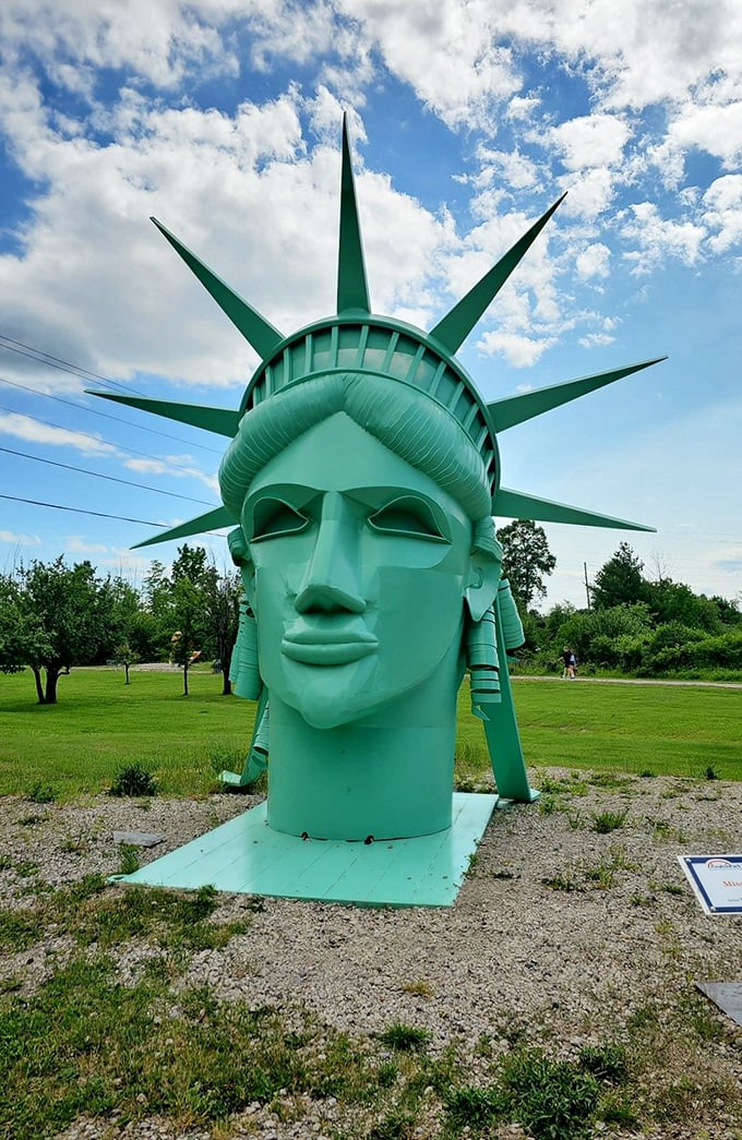 Lady Liberty's got some competition! This green giant proves that even icons can let their hair down in northern Michigan.