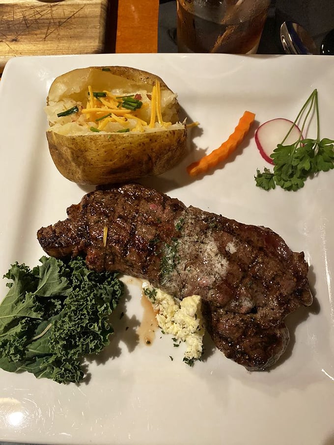 This strip steak isn't just a meal, it's a work of art. Van Gogh would've traded his ear for a bite of this masterpiece.