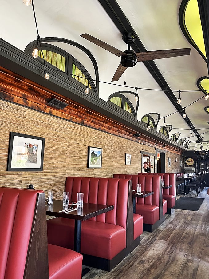 Red booths that pop like the Vikings' end zone. The perfect spot for a touchdown of flavor.