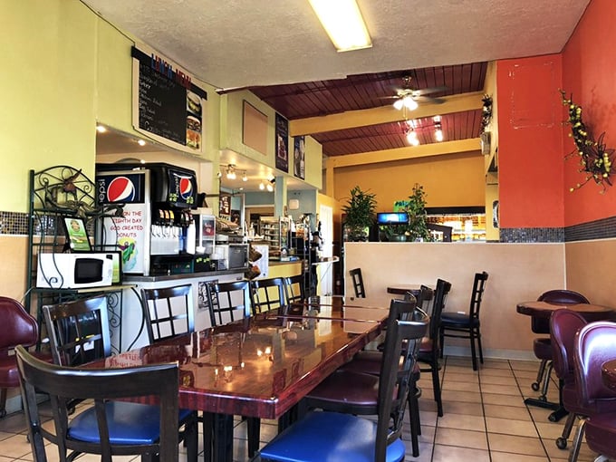Pull up a chair and stay awhile! This inviting seating area is perfect for solving the world's problems over donuts.